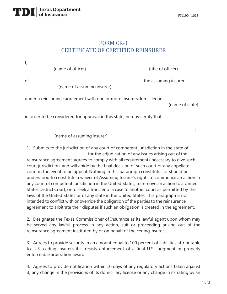 Form FIN190 (CR-1) - Fill Out, Sign Online and Download Fillable PDF ...