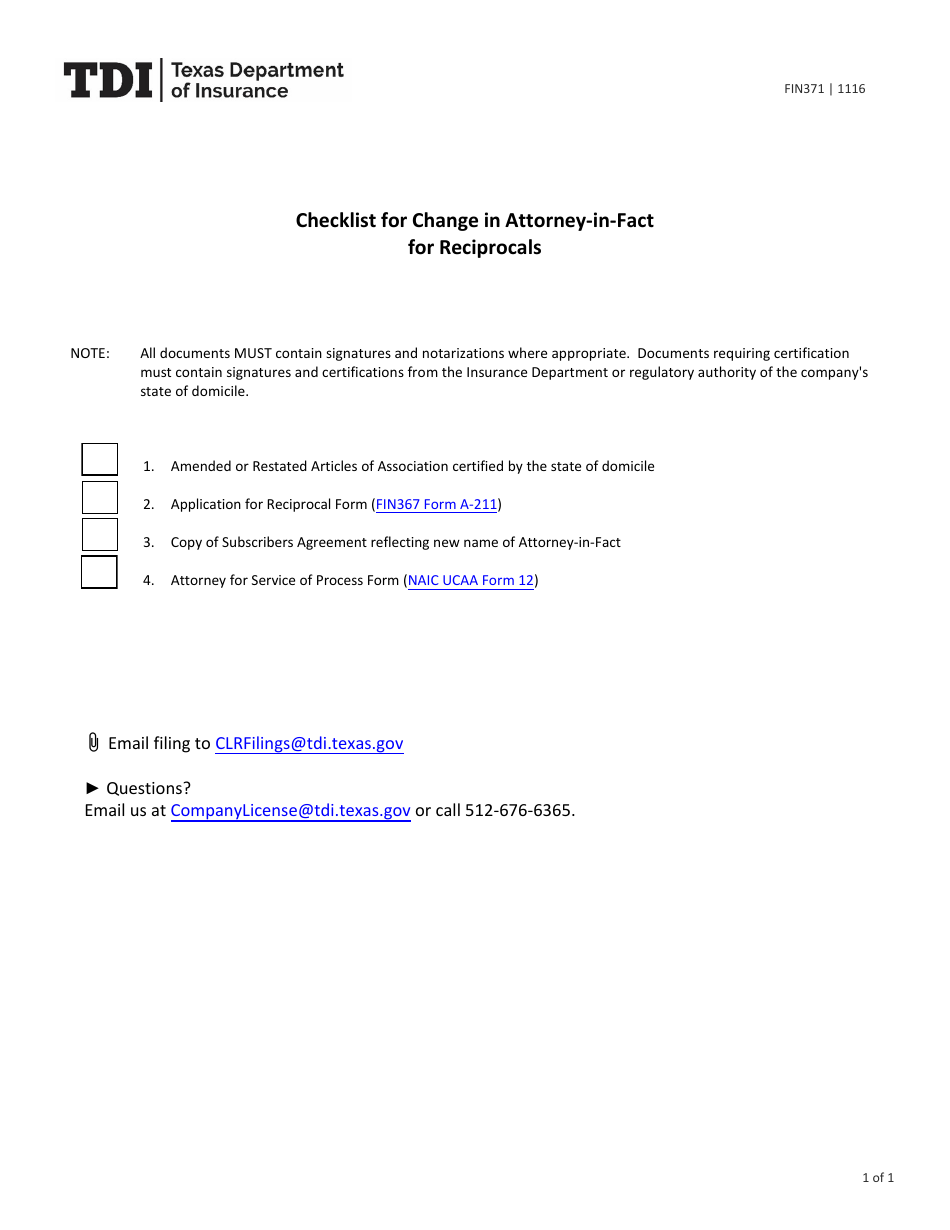 Form FIN371 - Fill Out, Sign Online and Download Fillable PDF, Texas ...