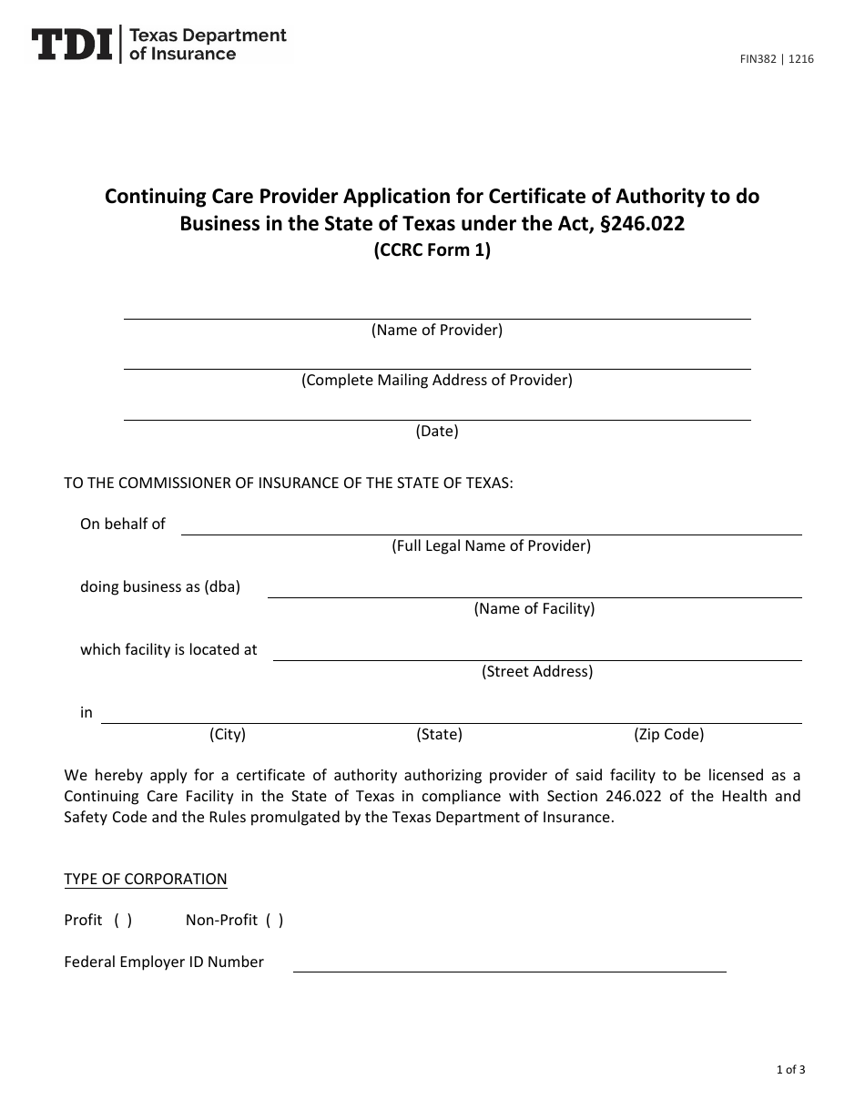 Form FIN382 (CCRC Form 1) - Fill Out, Sign Online and Download Fillable ...