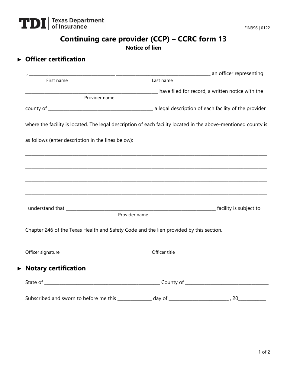 Form FIN396 (CCRC Form 13) Download Fillable PDF or Fill Online Notice ...