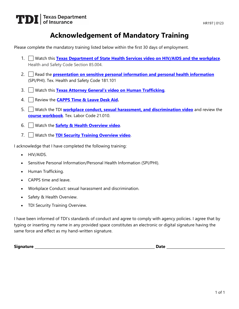 Form HR197 - Fill Out, Sign Online and Download Fillable PDF, Texas ...
