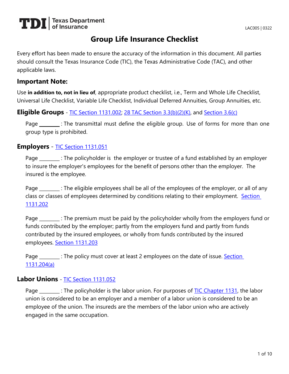 Form LAC005 Download Fillable PDF or Fill Online Group Life Insurance ...