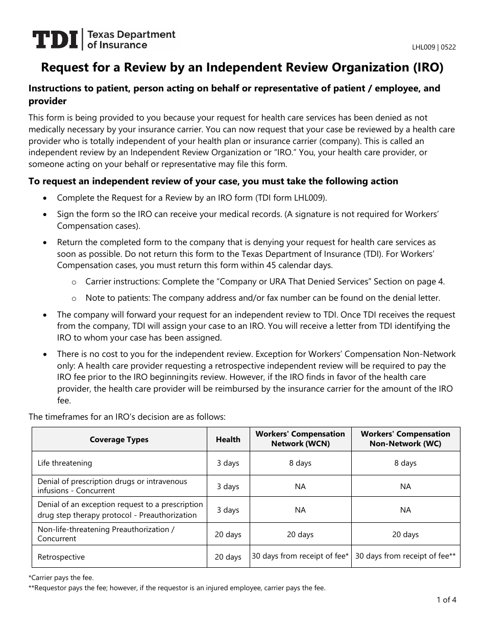 Form LHL009 Download Fillable PDF or Fill Online Request for a Review ...