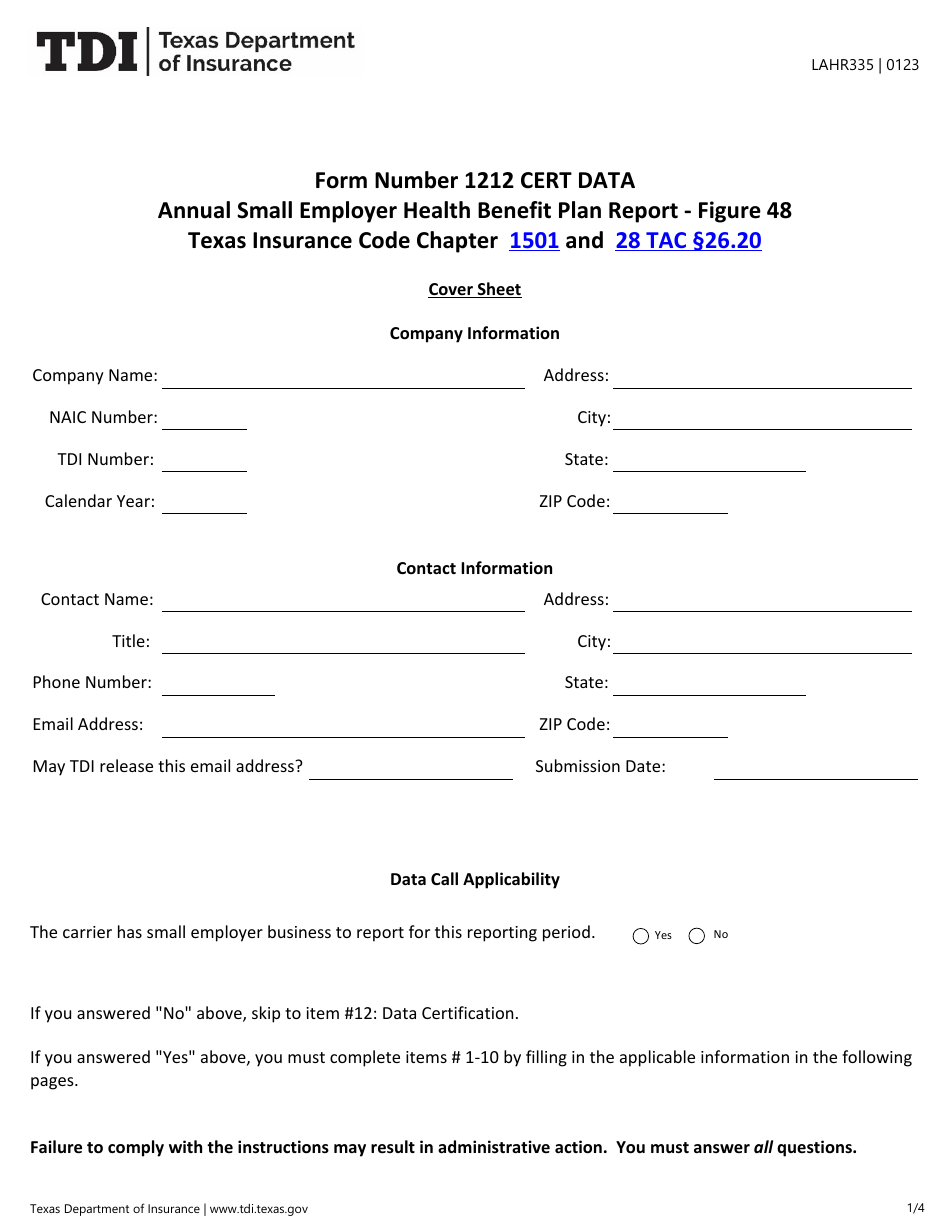 Form LAHR335 (1212 CERT DATA) Download Fillable PDF or Fill Online ...