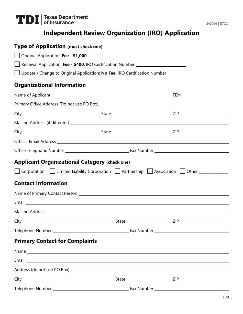 Form LHL006 Download Fillable PDF or Fill Online Independent Review ...
