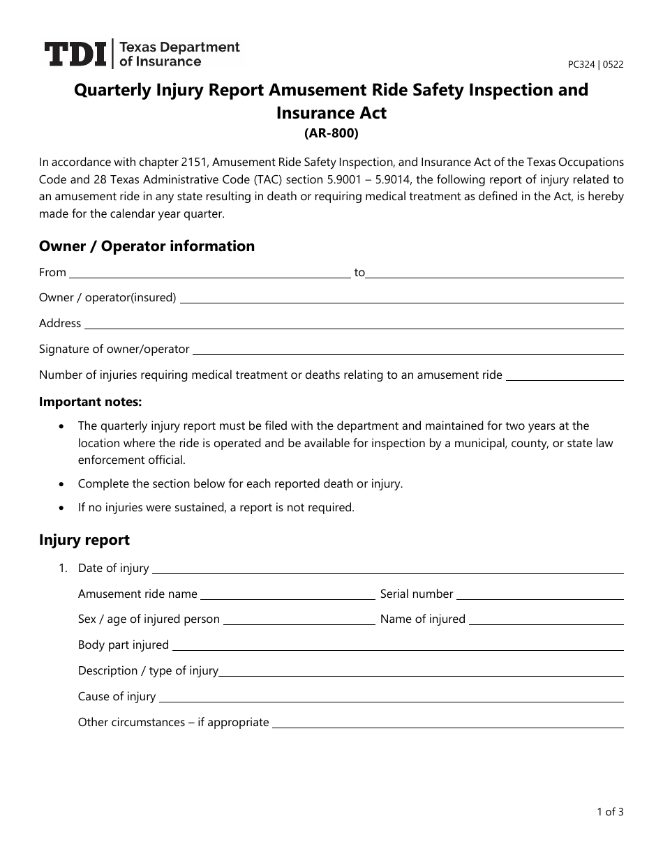 Form PC324 (AR-800) Download Fillable PDF or Fill Online Quarterly ...