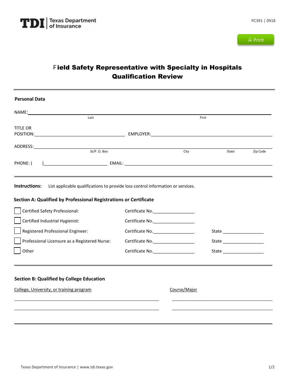 Form PC391 - Fill Out, Sign Online and Download Fillable PDF, Texas ...
