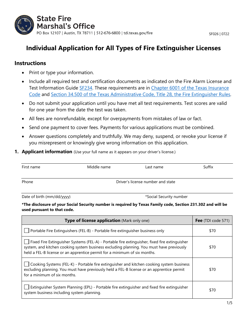 Form SF026 Download Fillable PDF or Fill Online Individual Application ...
