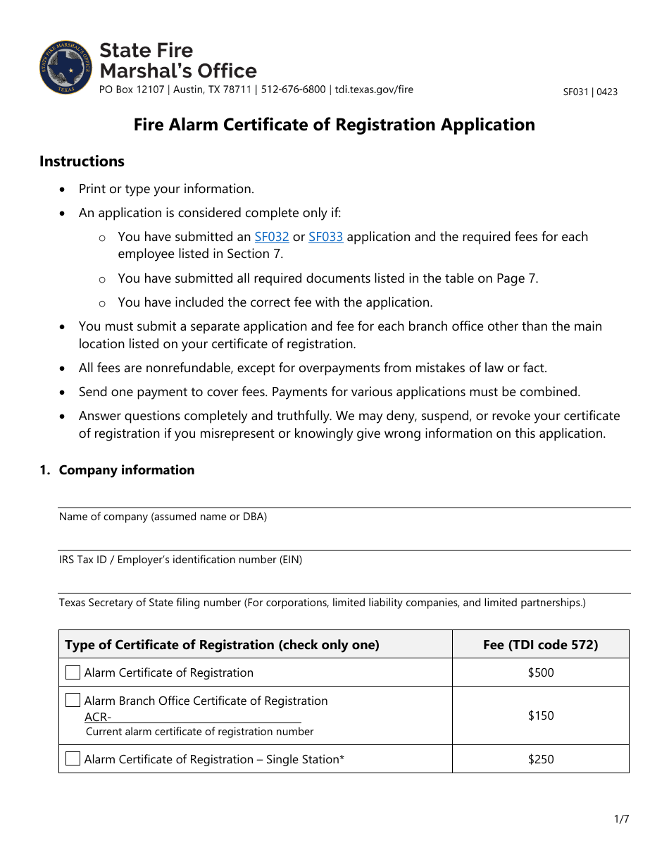 Form SF031 - Fill Out, Sign Online and Download Fillable PDF, Texas ...