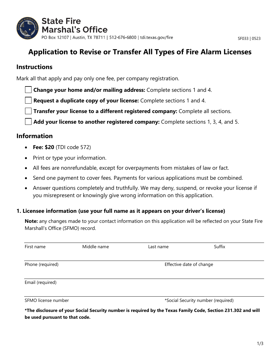 Form SF033 Download Fillable PDF or Fill Online Application to Revise ...