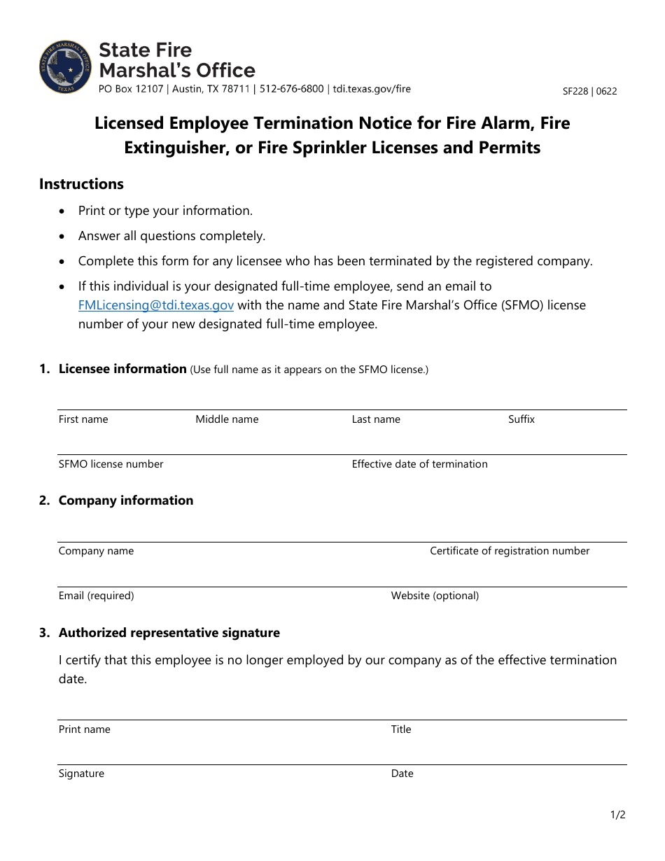 Form SF228 Download Fillable PDF or Fill Online Licensed Employee ...