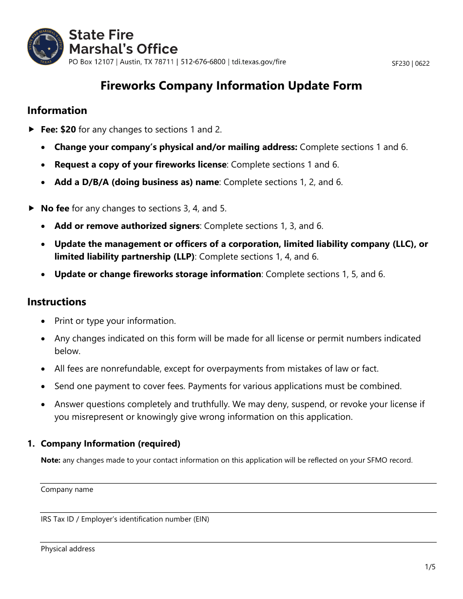 Form SF230 - Fill Out, Sign Online and Download Fillable PDF, Texas ...