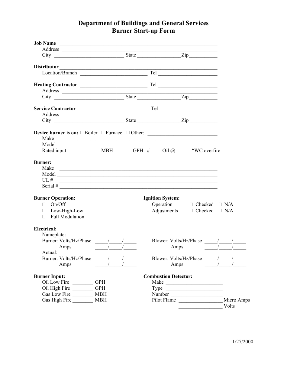 Vermont Burner Start-Up Form - Fill Out, Sign Online and Download PDF ...