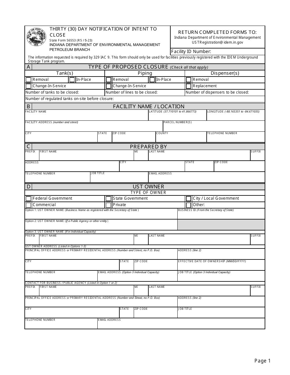 State Form 56553 Download Fillable PDF or Fill Online Thirty (30) Day ...