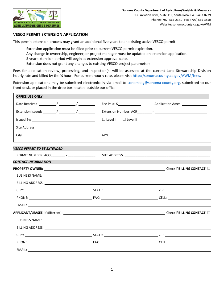 Sonoma County, California Vesco Permit Extension Application - Fill Out ...
