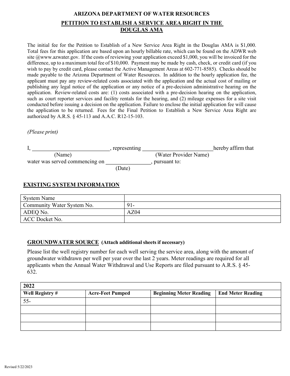 Arizona Petition to Establish a Service Area Right in the Douglas Ama ...