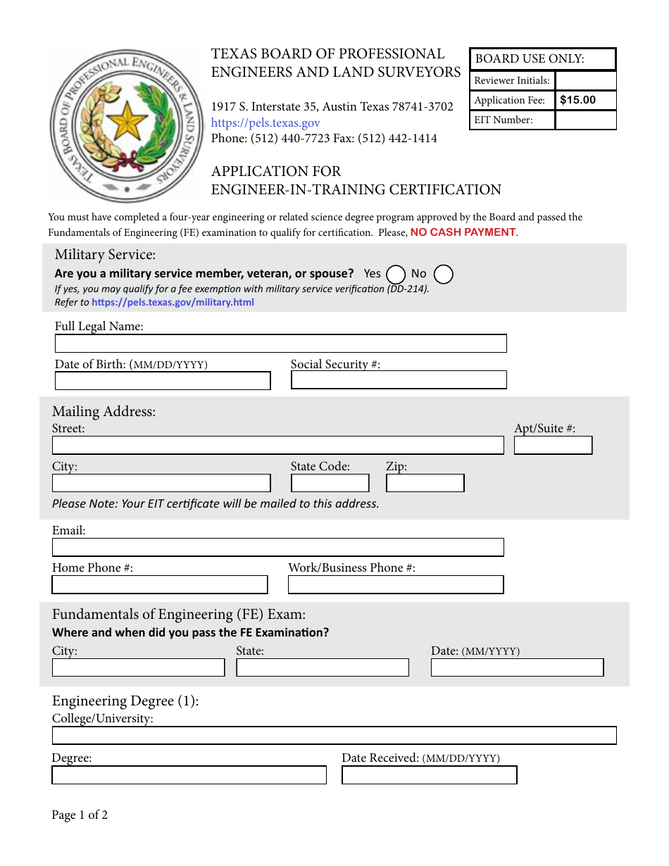 Texas Application for Engineer-In-training Certification - Fill Out ...