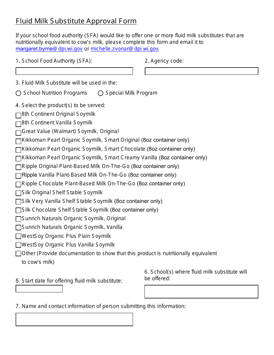 Wisconsin Fluid Milk Substitute Approval Form Download Fillable PDF ...