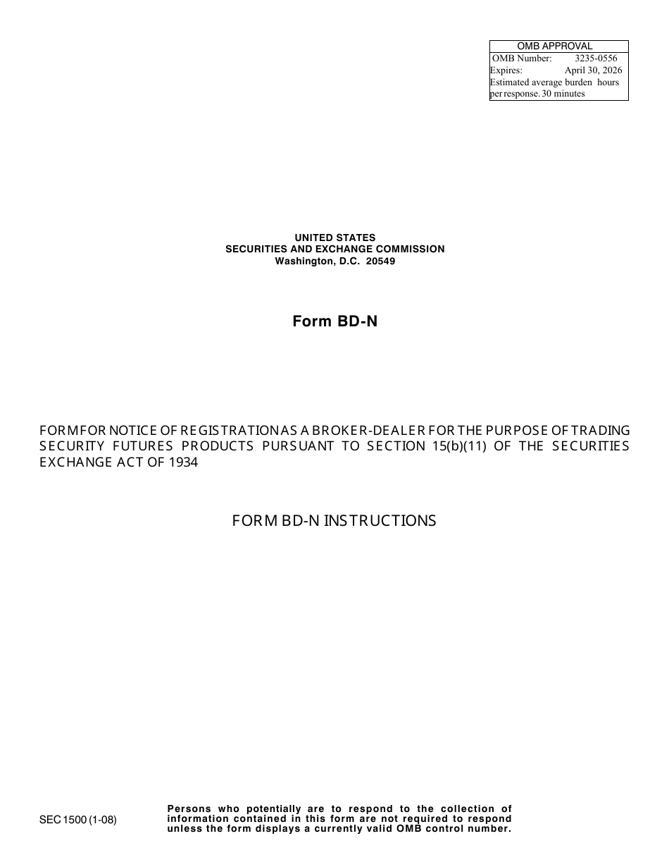 Form BD-N (SEC Form 1500) - Fill Out, Sign Online and Download Fillable ...