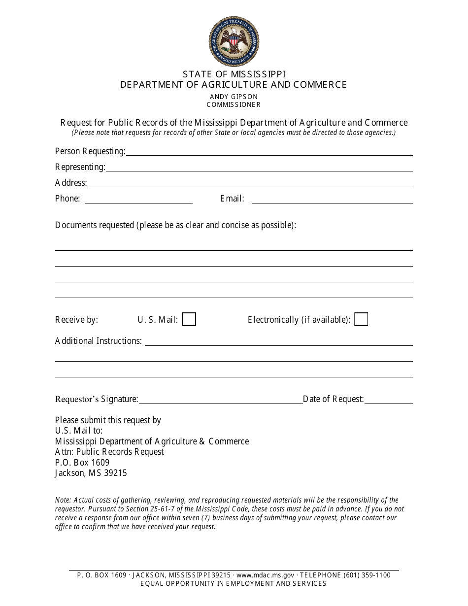 Mississippi Request for Public Records of the Mississippi Department of ...