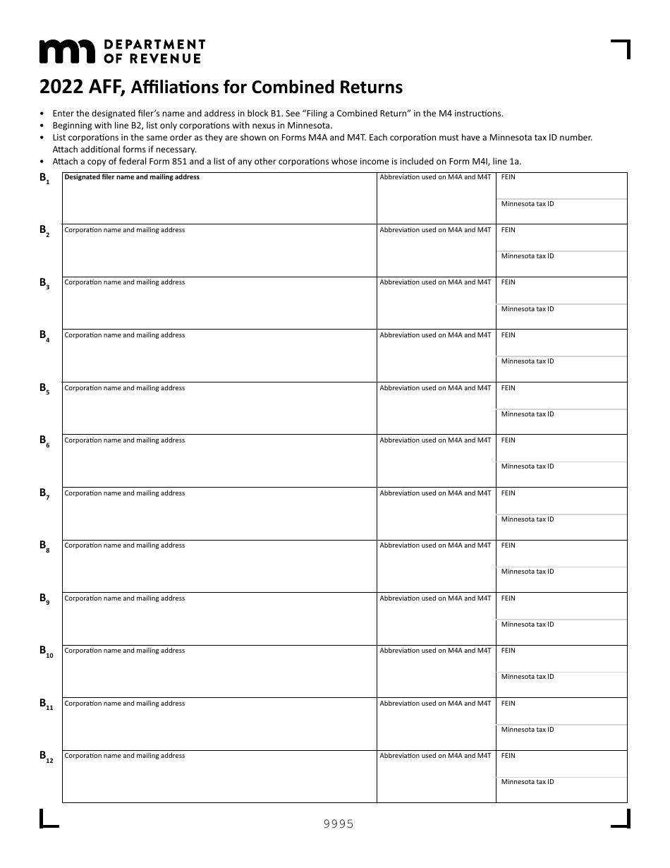 Form AFF - 2022 - Fill Out, Sign Online and Download Fillable PDF, Minnesota | Templateroller