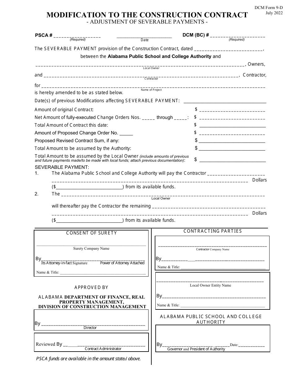 DCM Form 9-D Download Fillable PDF or Fill Online Modification to the ...