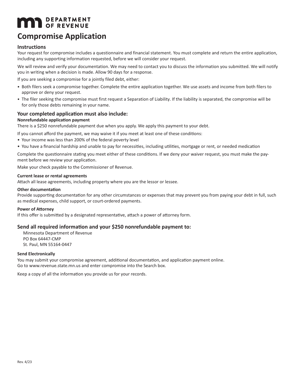 Minnesota Compromise Questionnaire and Application - Fill Out, Sign ...