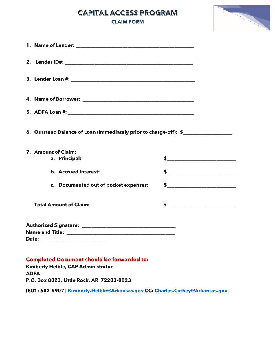 Arkansas Claim Form - Capital Access Program - Fill Out, Sign Online ...