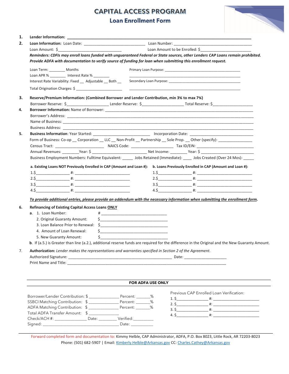Arkansas Loan Enrollment Form - Capital Access Program - Fill Out, Sign Online and Download PDF ...