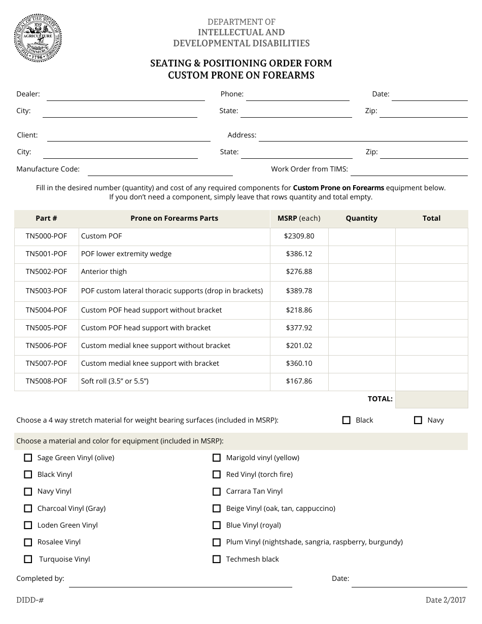 Tennessee Seating and Positioning Order Form - Custom Prone on Forearms ...