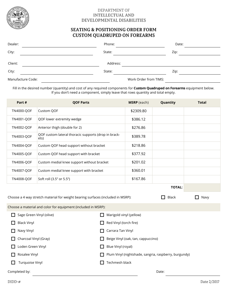 Tennessee Seating and Positioning Order Form - Custom Quadruped on ...