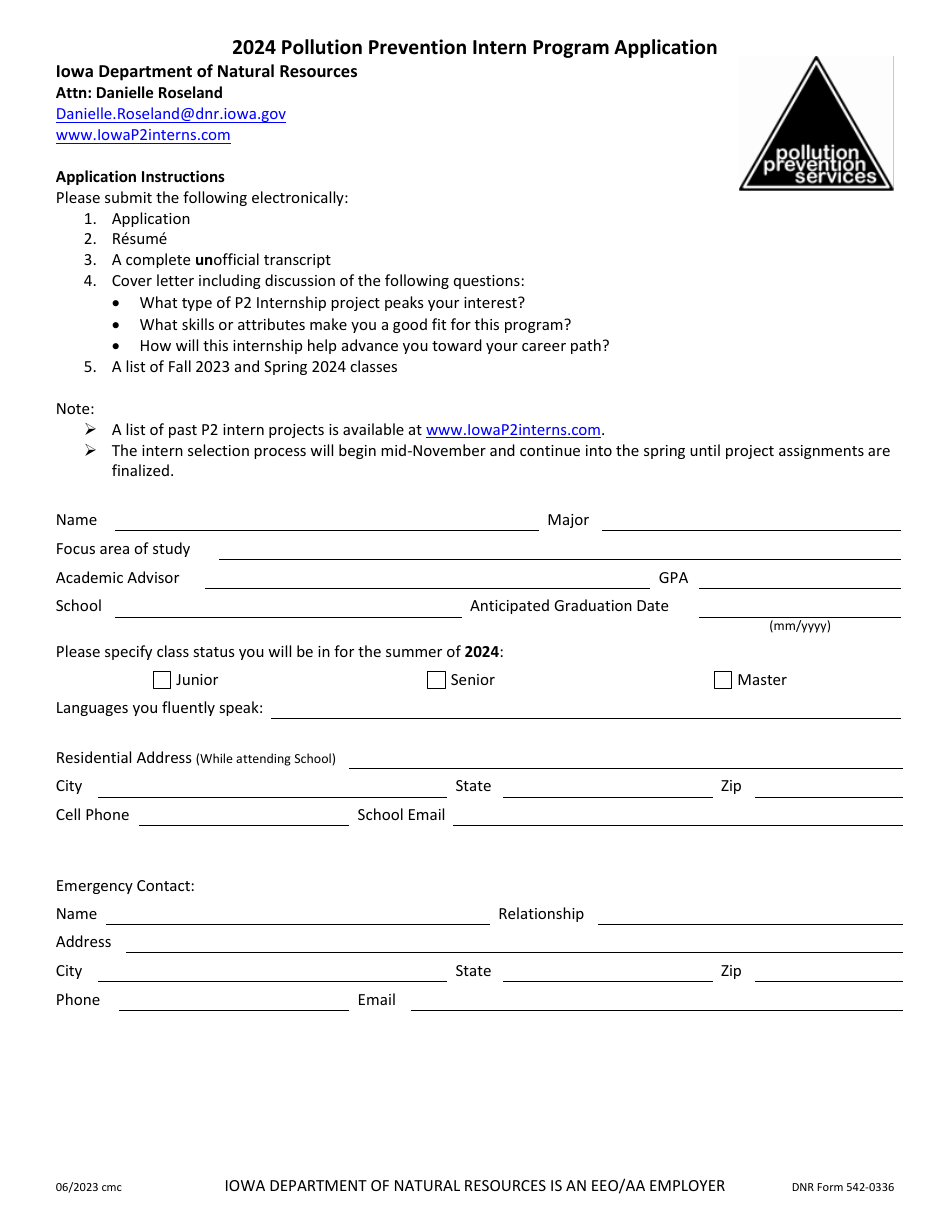 DNR Form 542-0336 Download Fillable PDF or Fill Online Pollution Prevention Intern Program ...