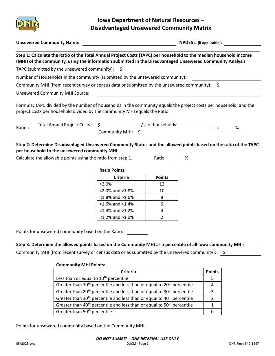 DNR Form 542-1247 Download Fillable PDF or Fill Online Disadvantaged ...
