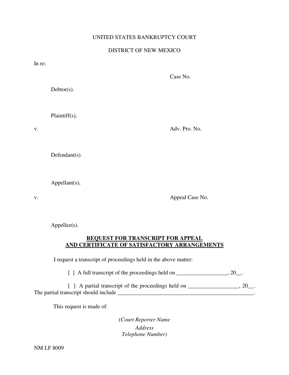 Form NM LF8009 - Fill Out, Sign Online and Download Printable PDF, New ...