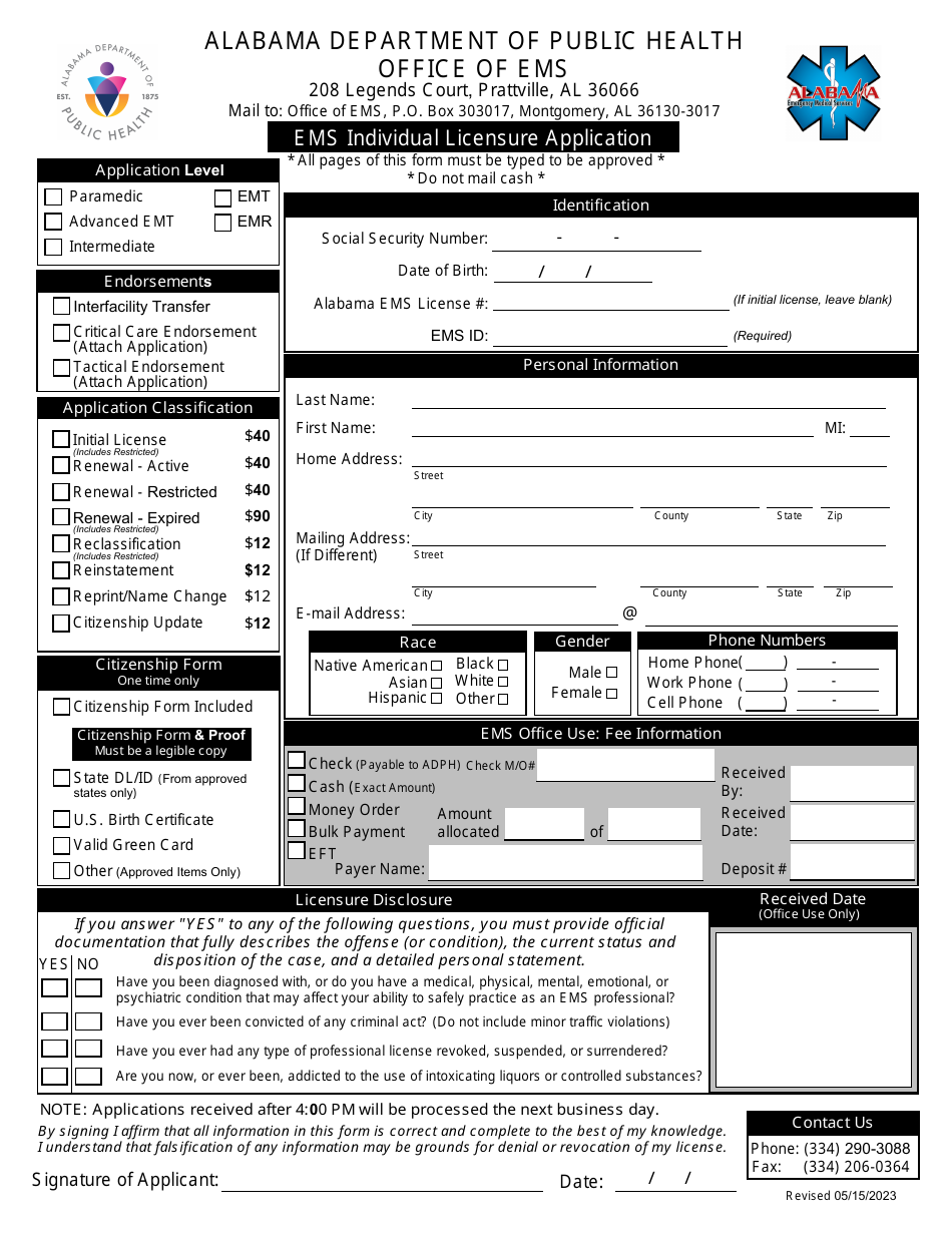 Alabama EMS Individual Licensure Application - Fill Out, Sign Online ...