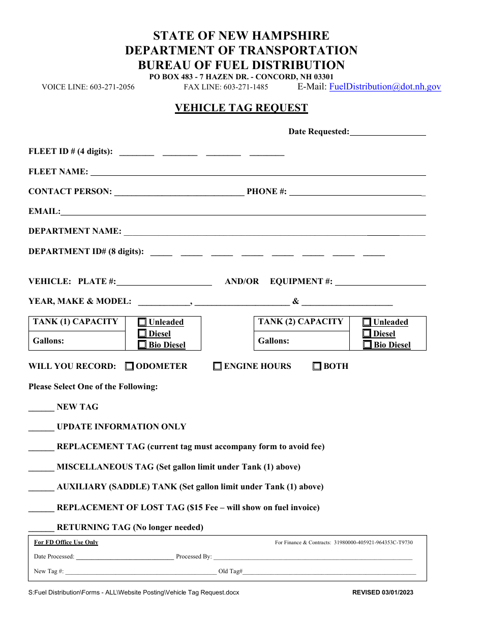 New Hampshire Vehicle Tag Request Download Fillable PDF 2017 — 2025 ...