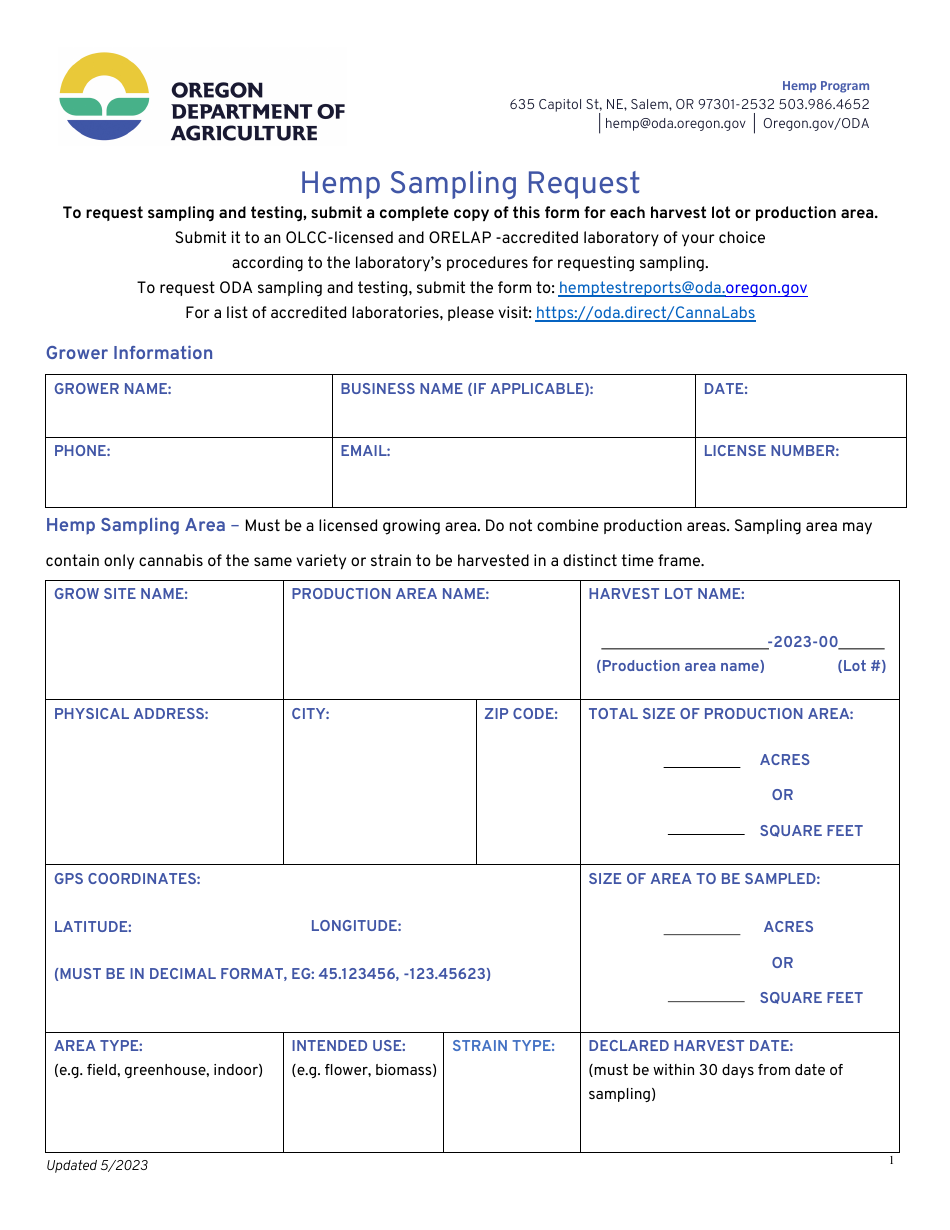 Oregon Hemp Sampling Request Download Fillable PDF 2022 — 2024 ...