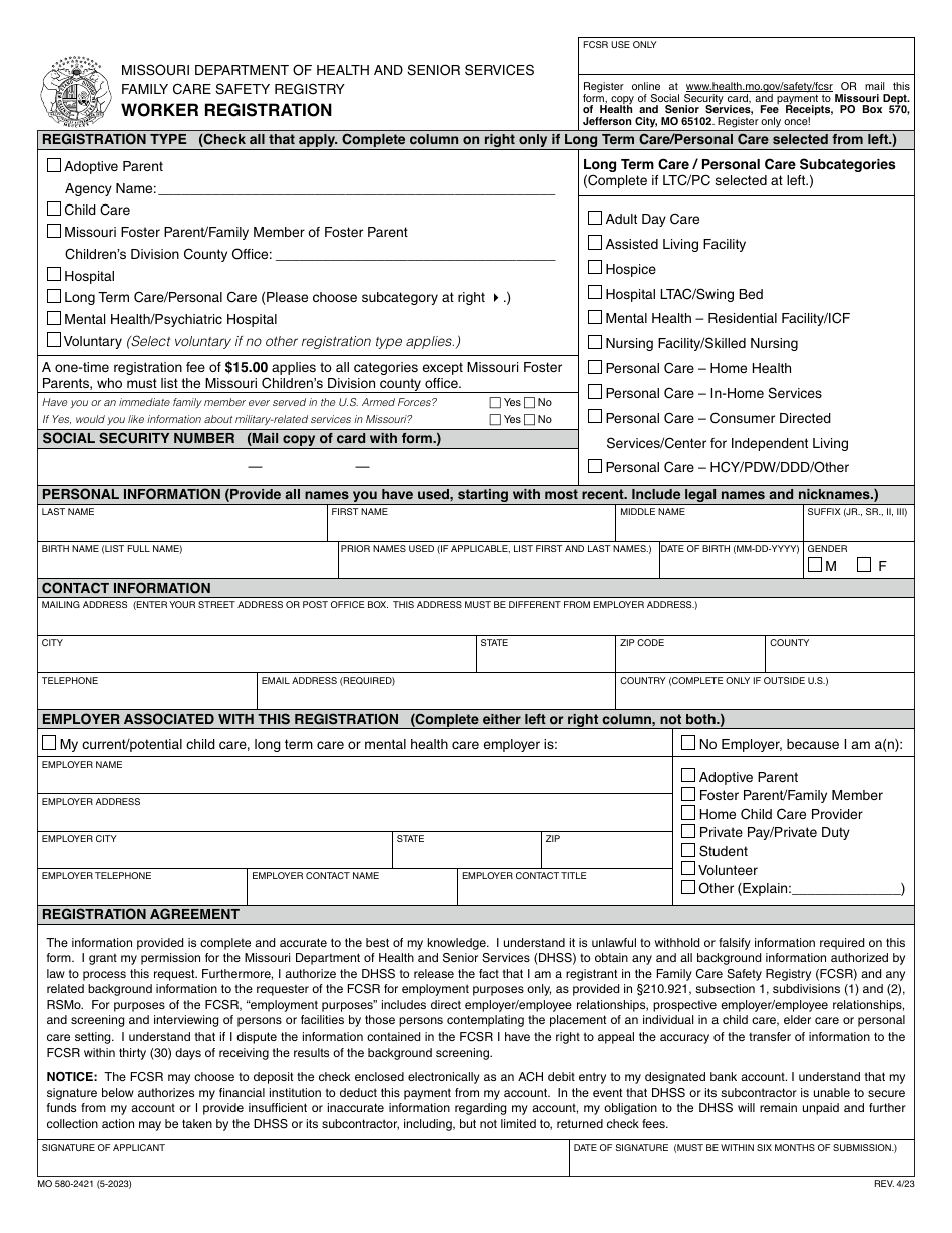 Form MO580-2421 Download Fillable PDF or Fill Online Worker ...