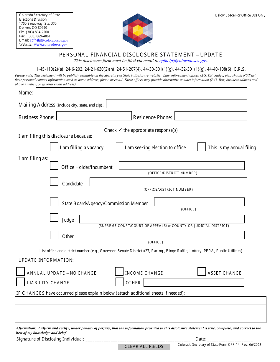 Form CPF-14 Download Fillable PDF or Fill Online Personal Financial ...