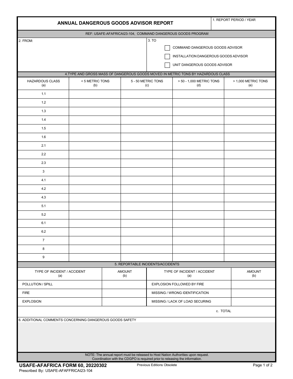 USAFE-AFAFRICA Form 60 - Fill Out, Sign Online and Download Fillable ...