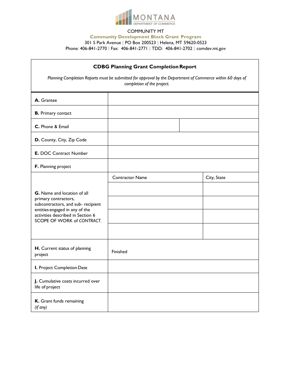 Montana Cdbg Planning Grant Completion Report - Fill Out, Sign Online and Download PDF ...