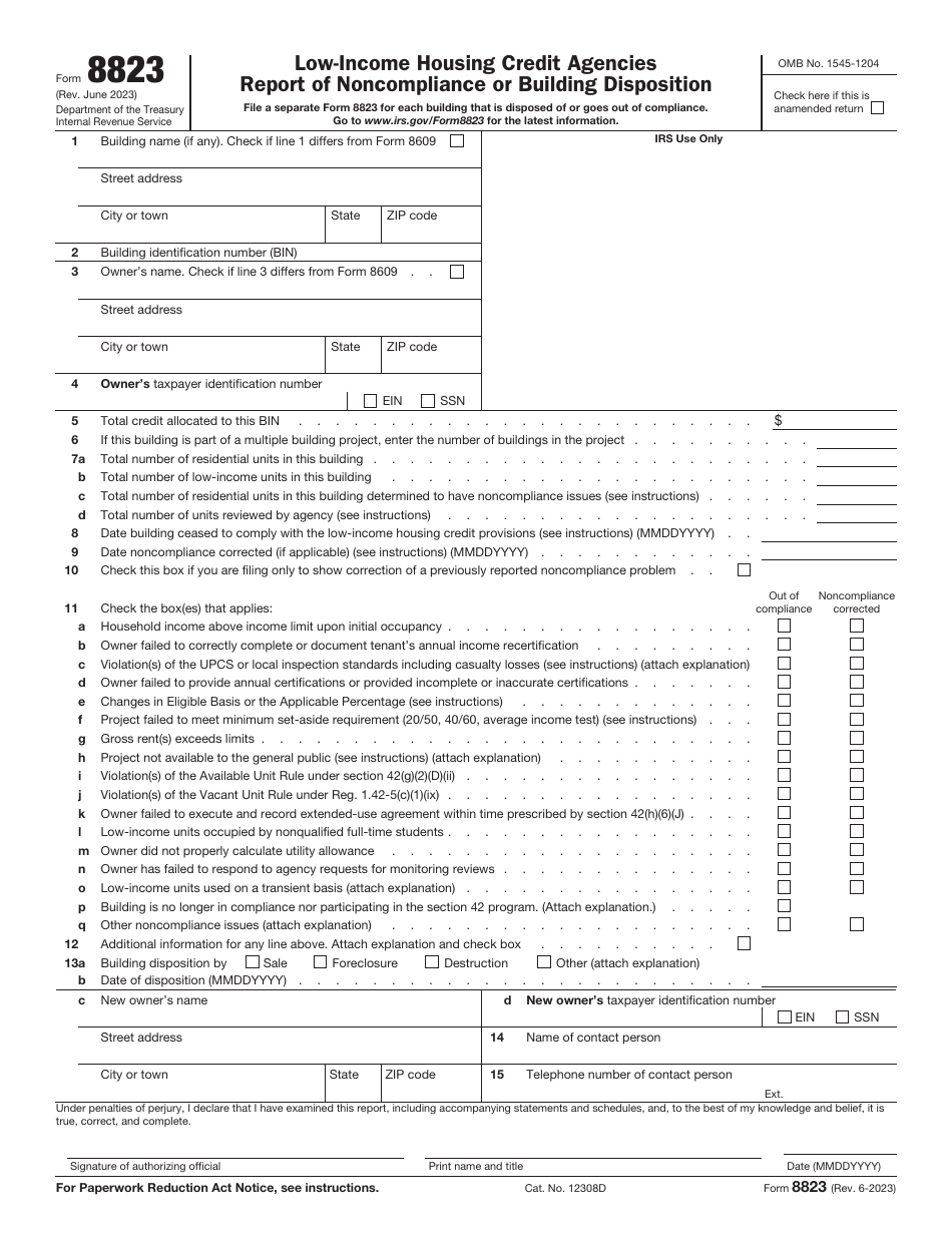 IRS Form 8823 Download Fillable PDF or Fill Online Low-Income Housing ...