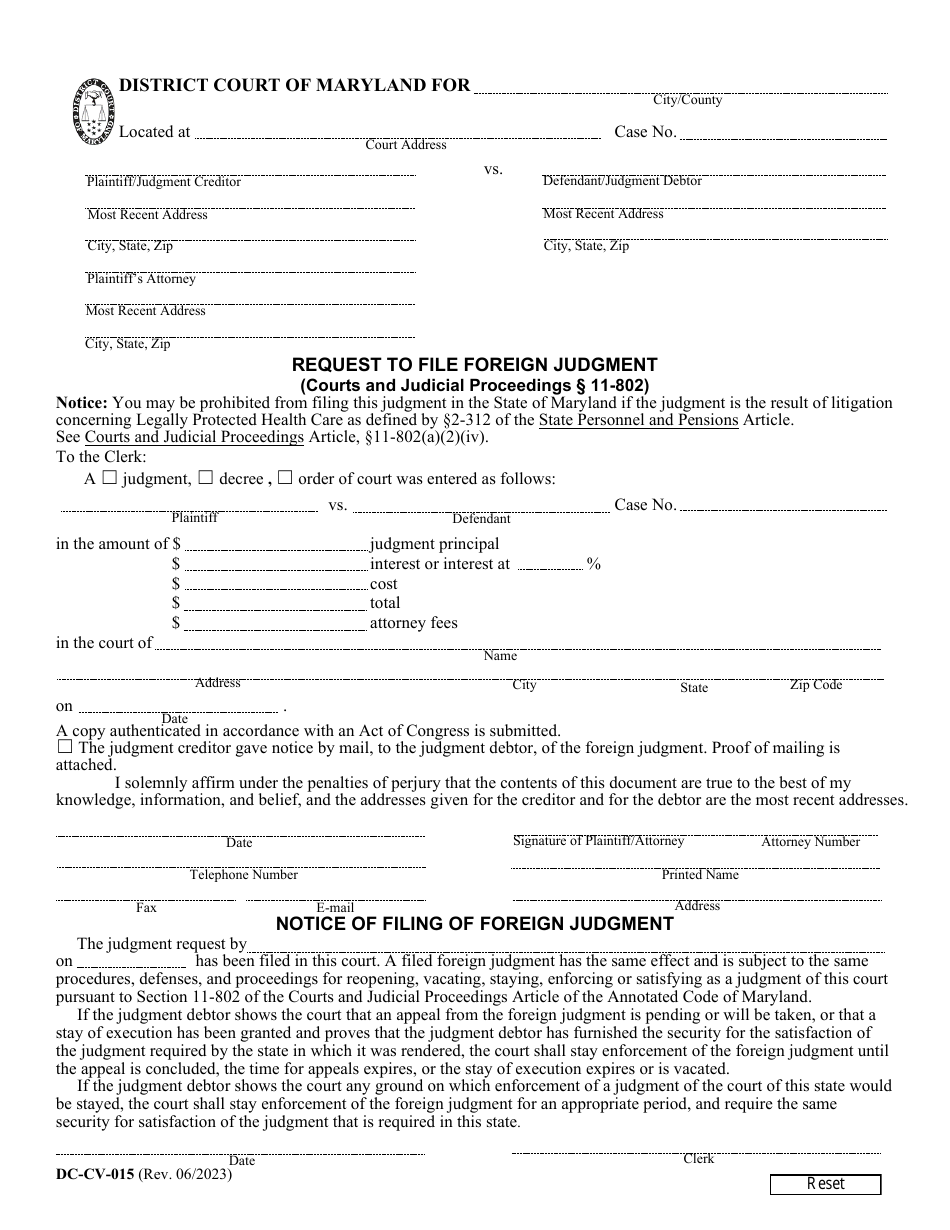 Form DC-CV-015 Download Fillable PDF or Fill Online Request to File ...