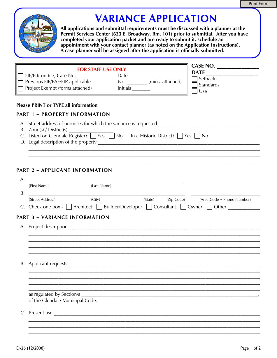 Form D-26 - Fill Out, Sign Online and Download Fillable PDF, City of ...