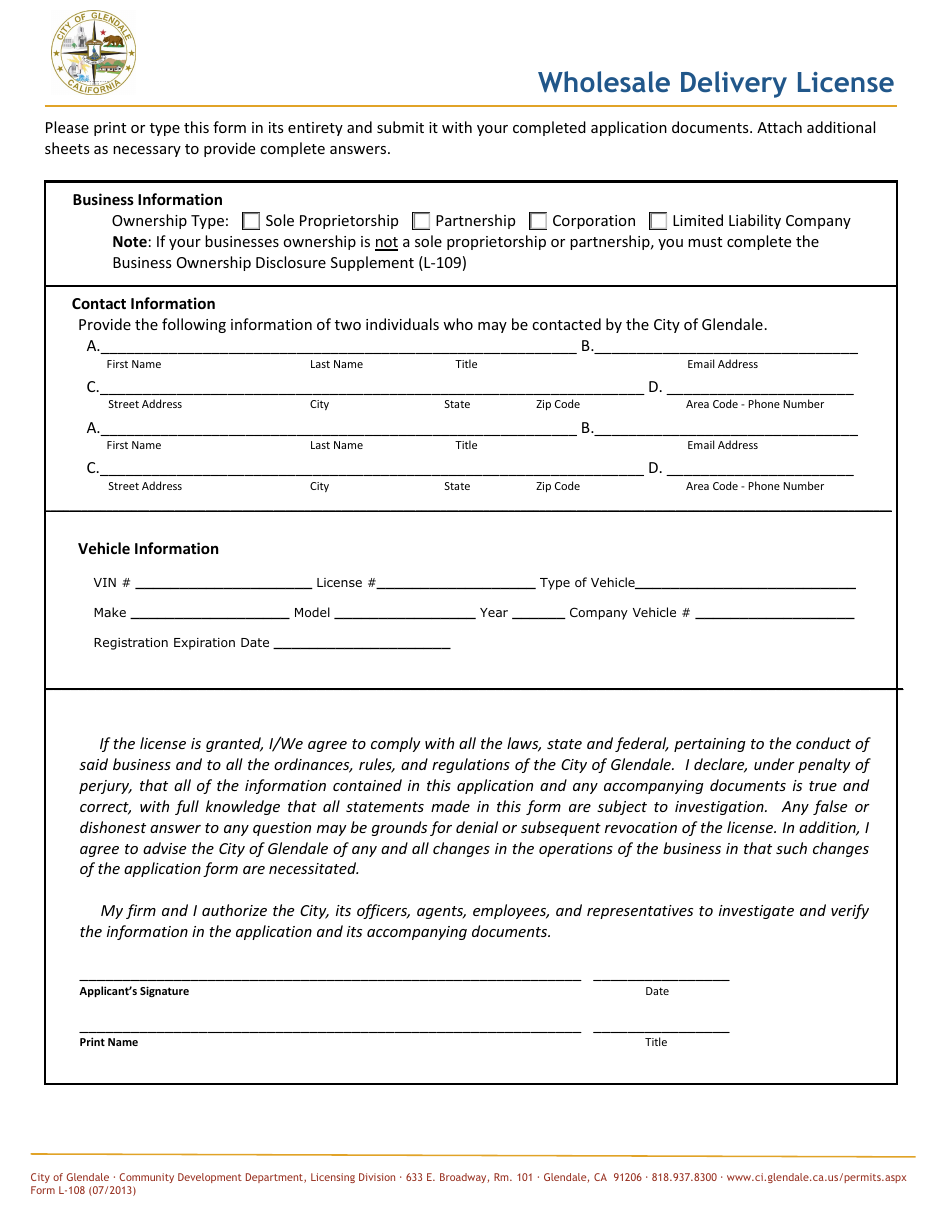 Form L-108 - Fill Out, Sign Online and Download Fillable PDF, City of ...