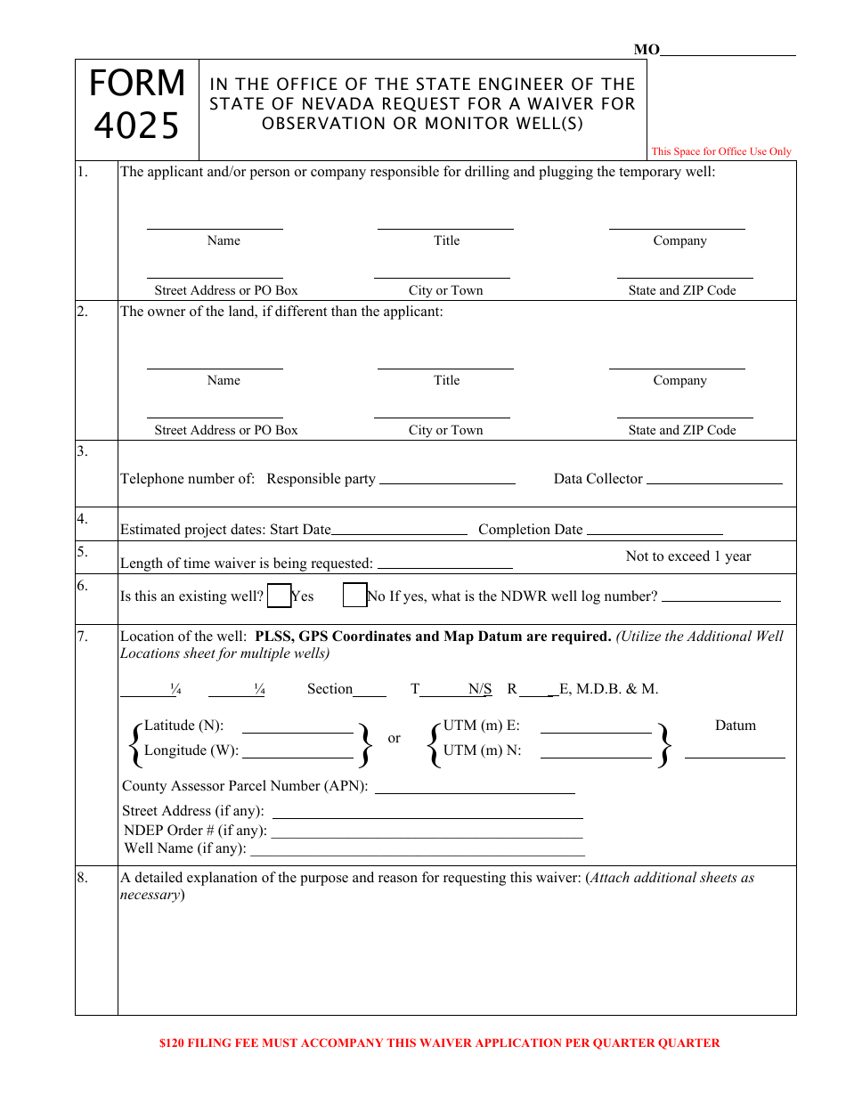 Form 4025 - Fill Out, Sign Online and Download Fillable PDF, Nevada ...