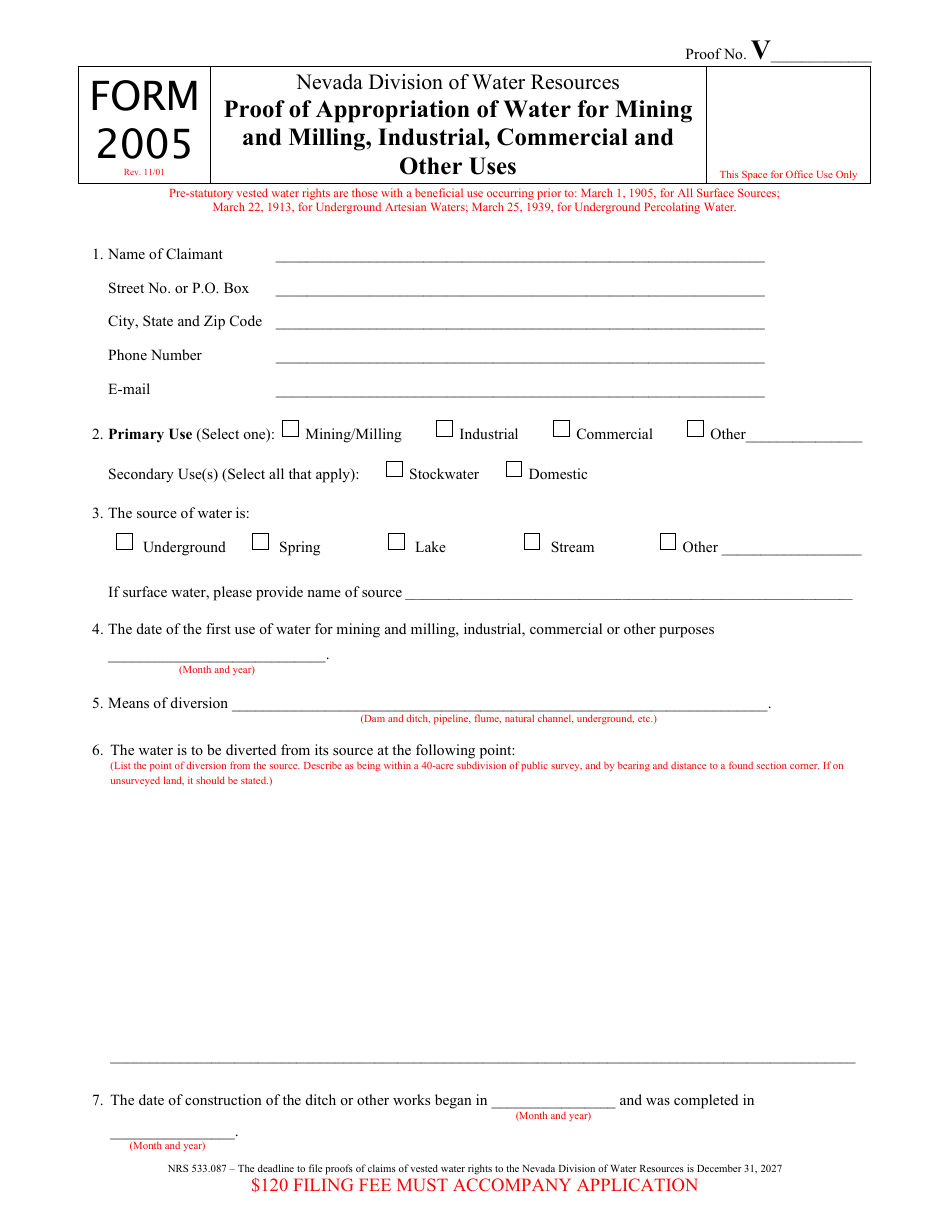 Form 2005 - Fill Out, Sign Online and Download Fillable PDF, Nevada ...