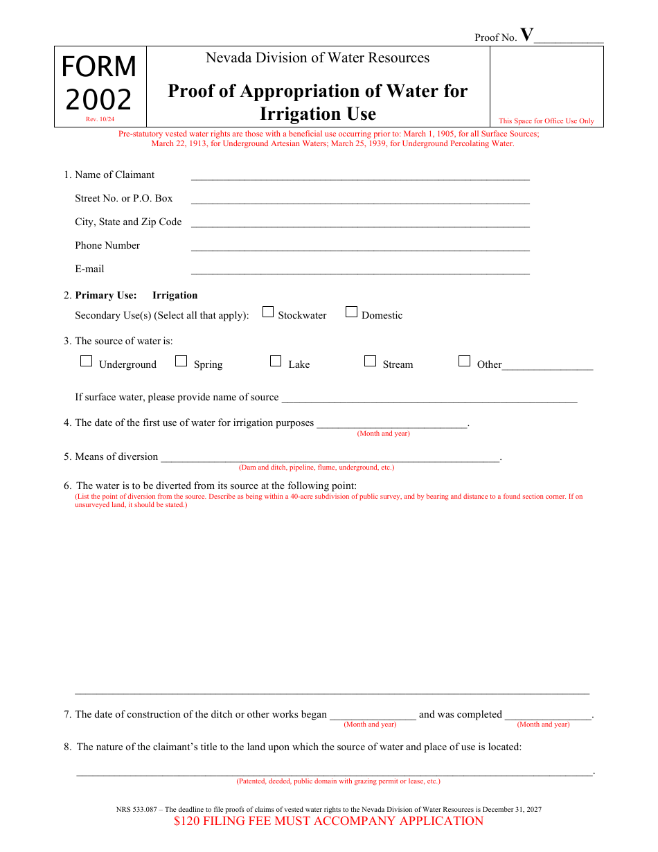 Form 2002 - Fill Out, Sign Online and Download Fillable PDF, Nevada ...