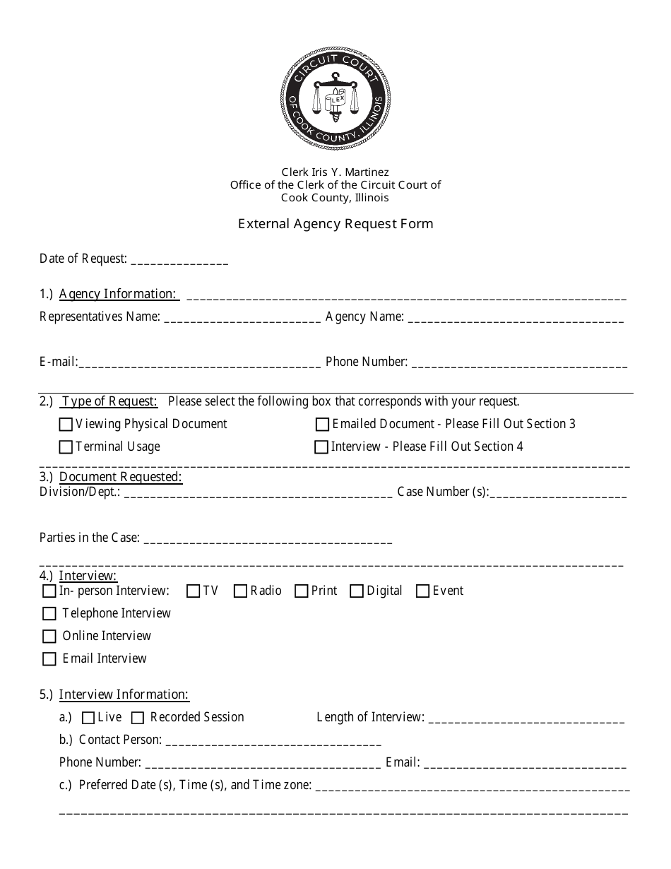 Cook County, Illinois External Agency Request Form - Fill Out, Sign Online and Download PDF ...