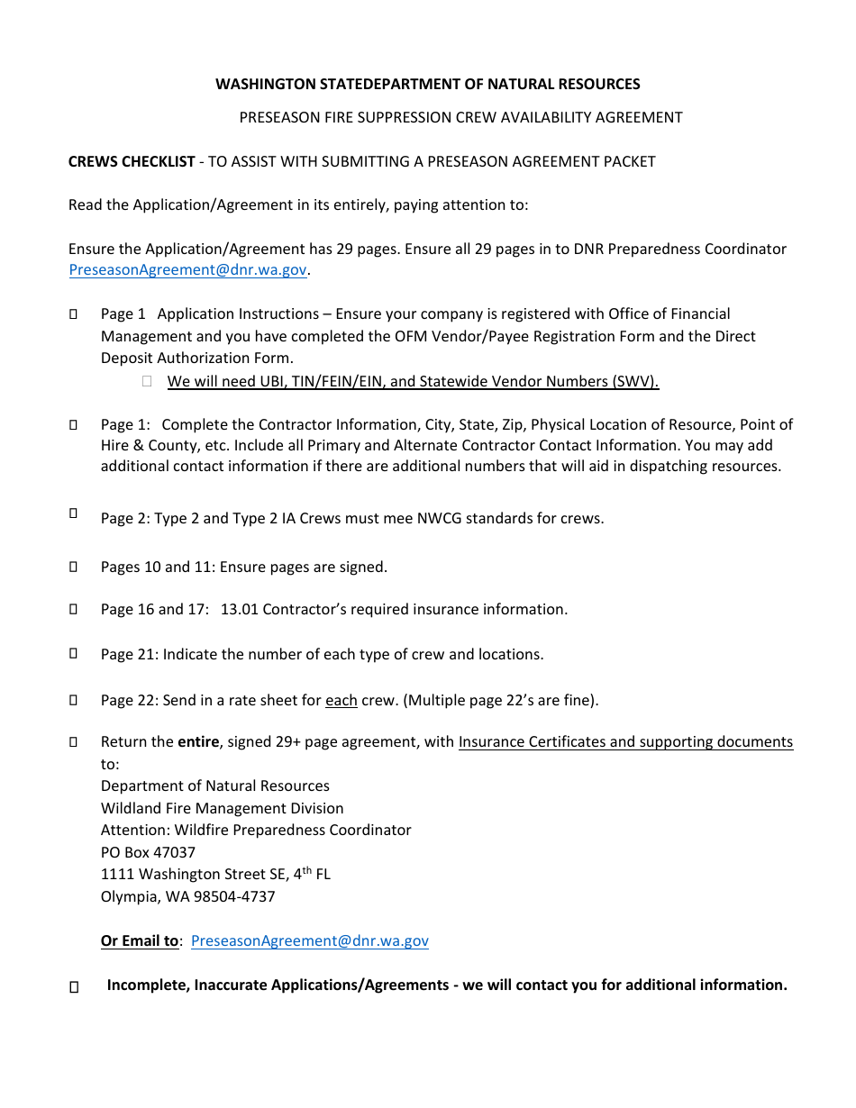 Washington Hand Crew Checklist - Fill Out, Sign Online and Download PDF ...